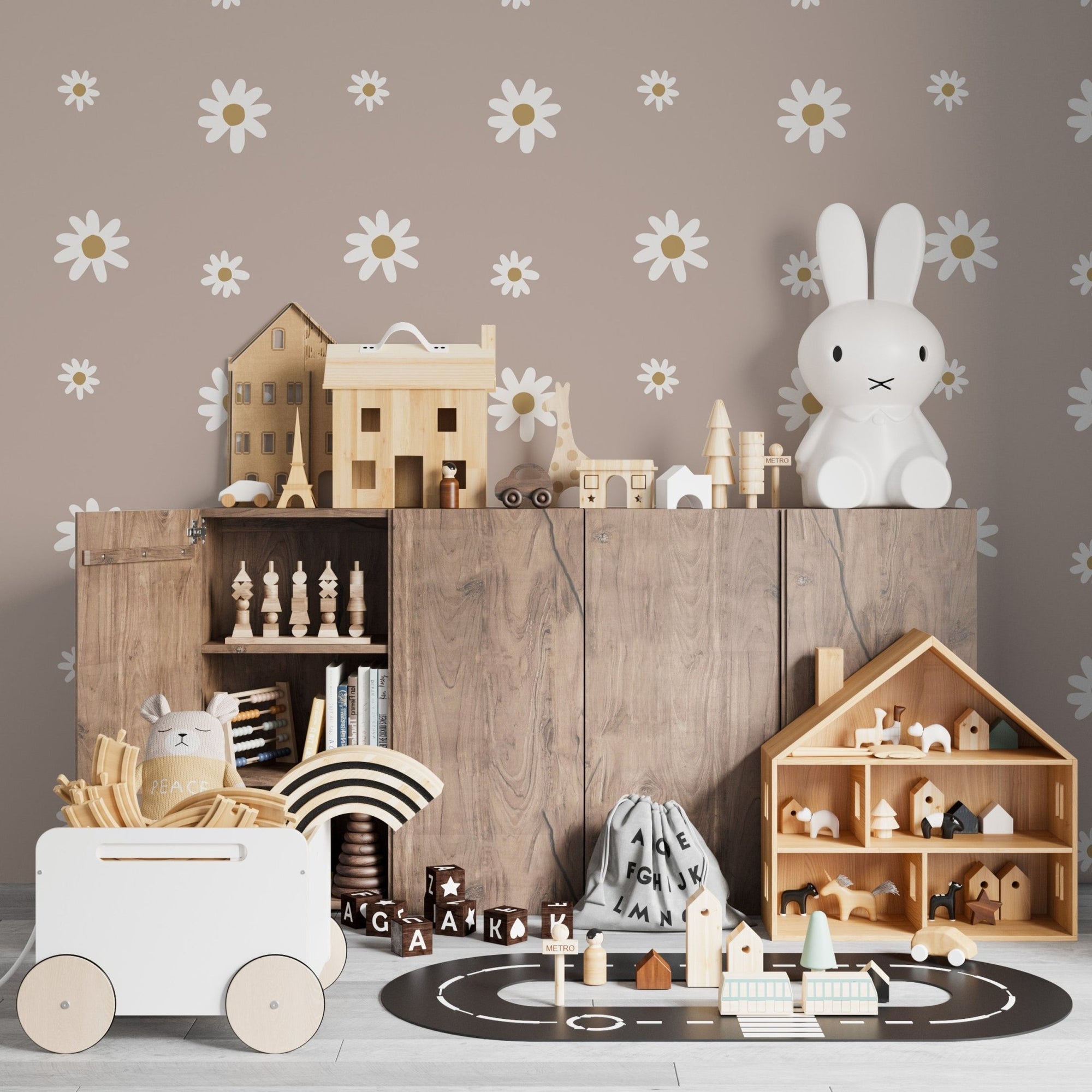 Large Daisy Floral Wallpaper Repeat Pattern