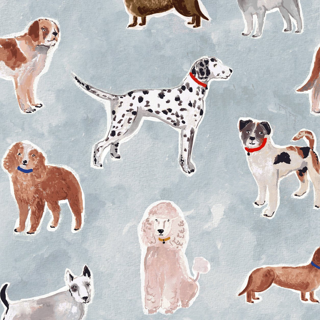 Rigby Dog Print Wallpaper Blue | Sample : Munks and Me - Nursery Wallpaper